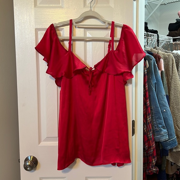 torrid | Tops | Torrid Red Chiffon Cold Shoulder Top | Poshmark